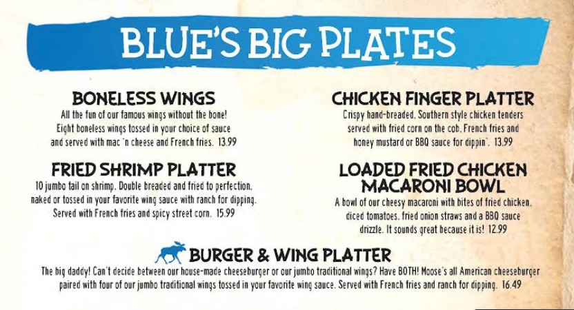 Blue Moose Burgers & Wings Restaurant Menu | Best Wings & Burgers in ...
