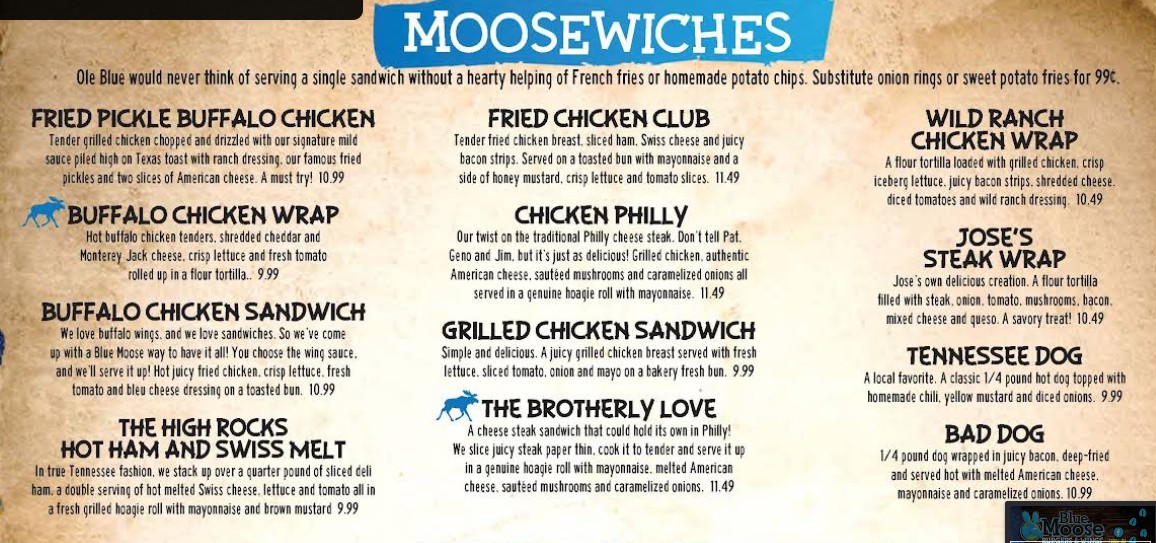 Blue Moose Burgers & Wings Restaurant Menu | Best Wings & Burgers in ...